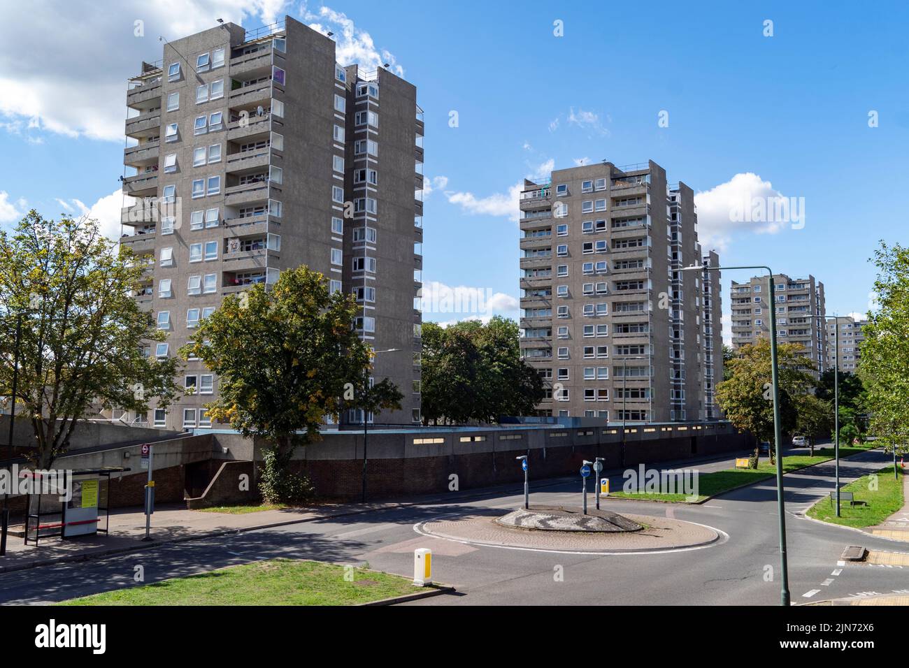 Row of Tower Blocks in Thamesmead housing estate, South East London ...