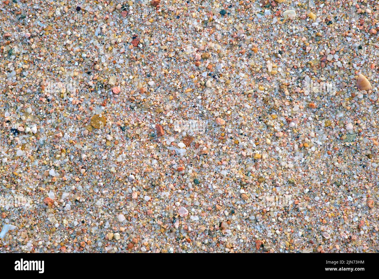 Flat view of clean yellow sand surface covering seaside beach. Sandy ...