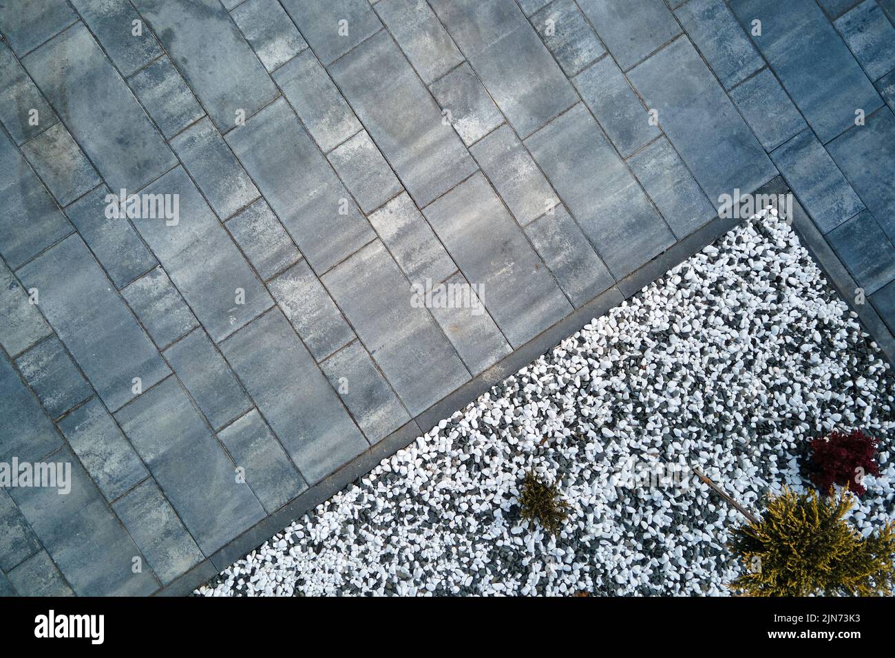 Front or back yard landscape design of stone tile pavement. Exterior ...