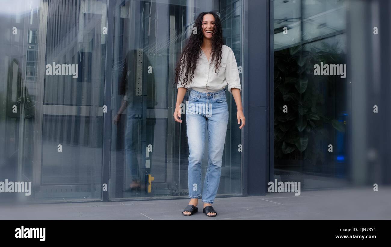 Funny crazy laughing active woman success lucky dancer tourist lady ...