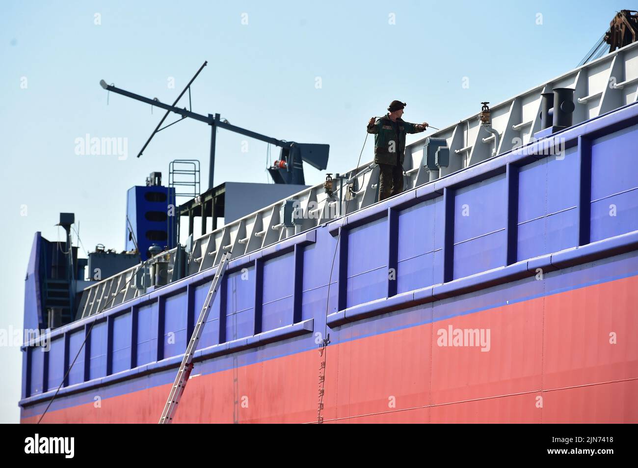 The ceremony of launching the first of ten offshore barges built by the ...