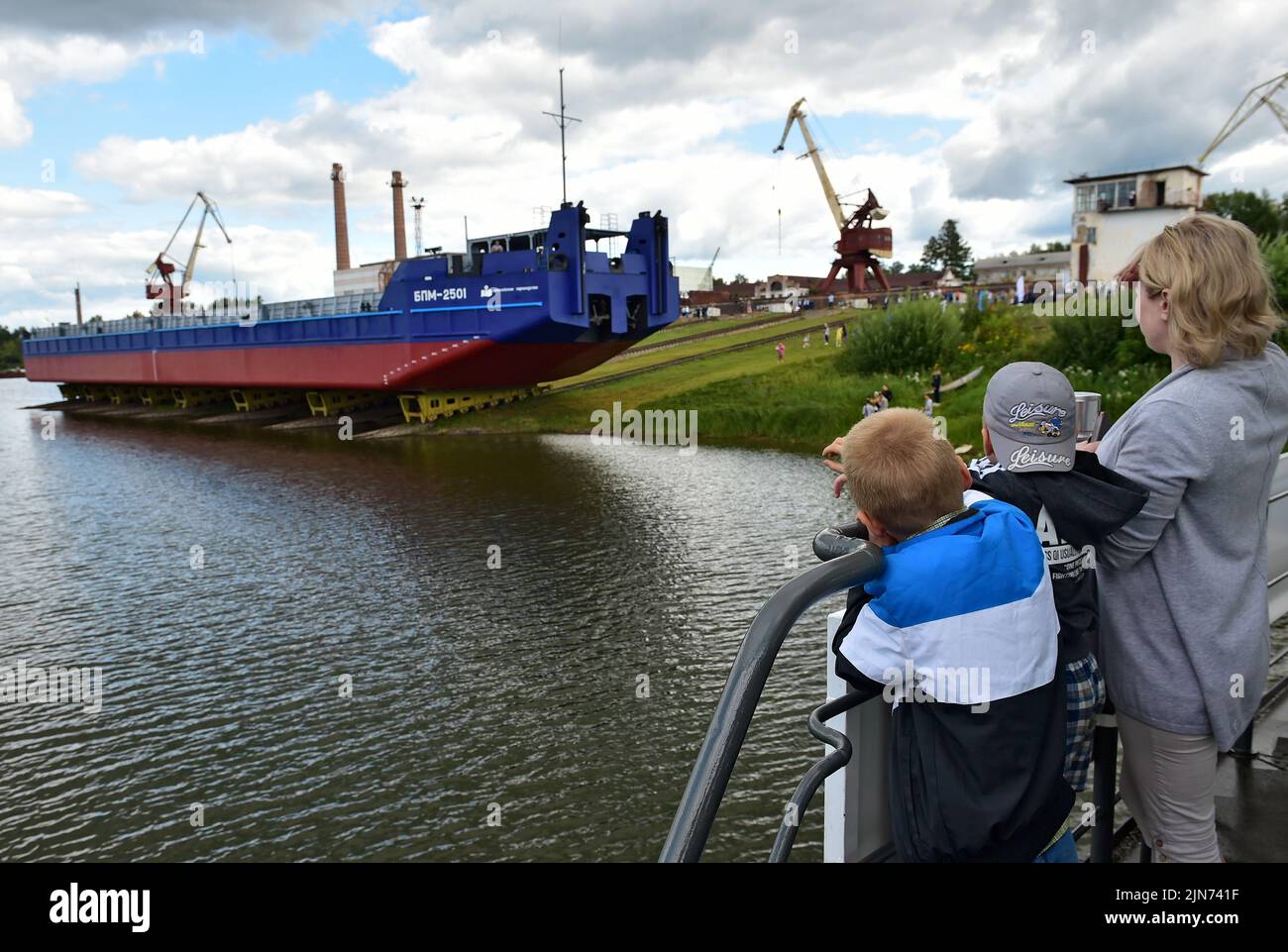 The ceremony of launching the first of ten offshore barges built by the ...