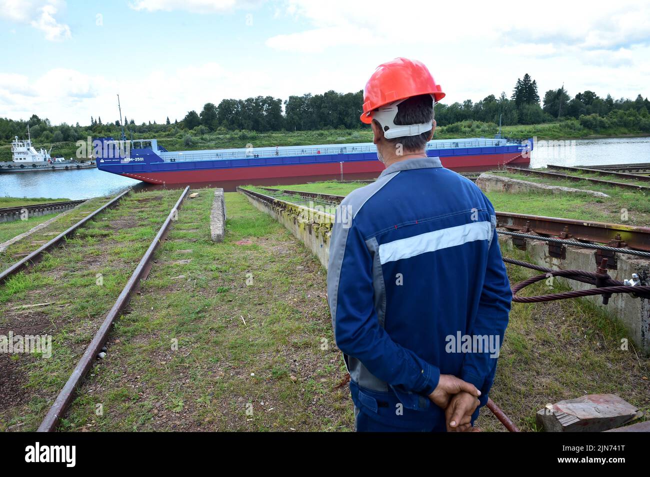 The ceremony of launching the first of ten offshore barges built by the ...