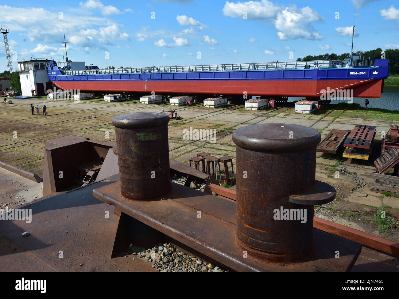 The ceremony of launching the first of ten offshore barges built by the ...