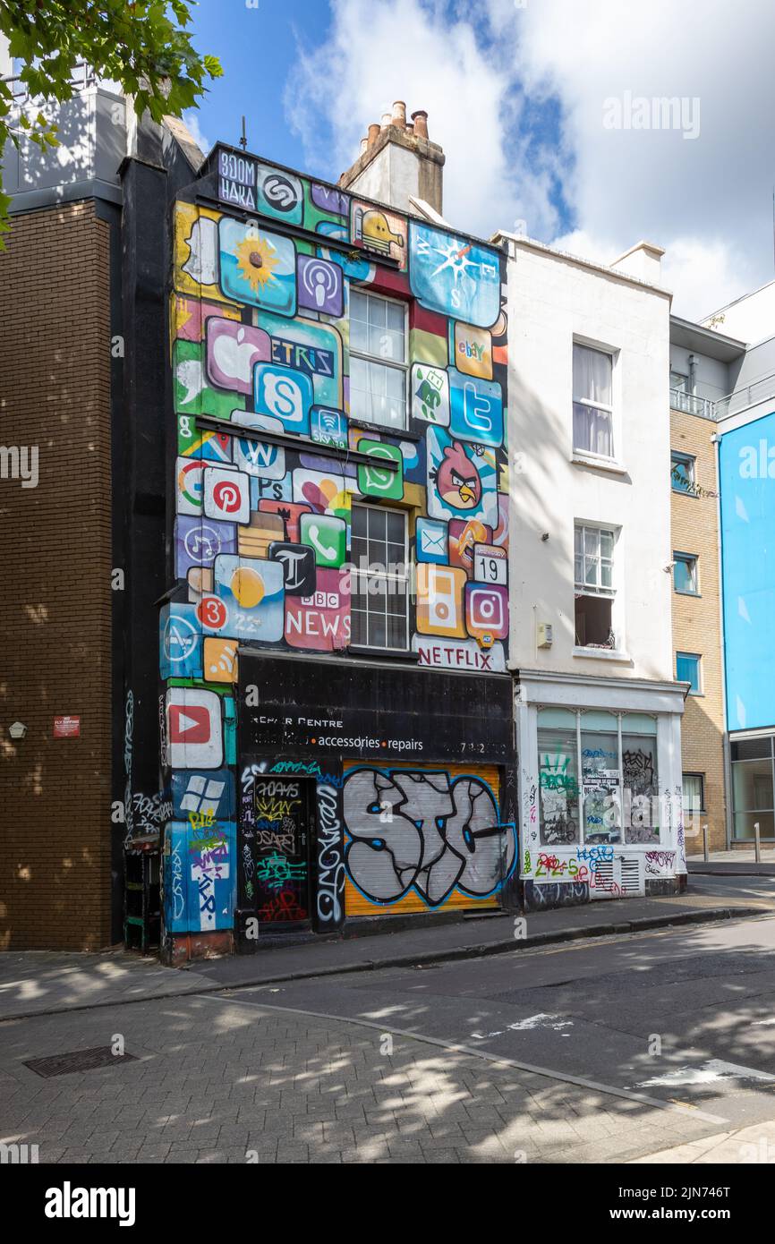 Contemporary Street Art - urban graffiti on a wall in Stokes Croft ...