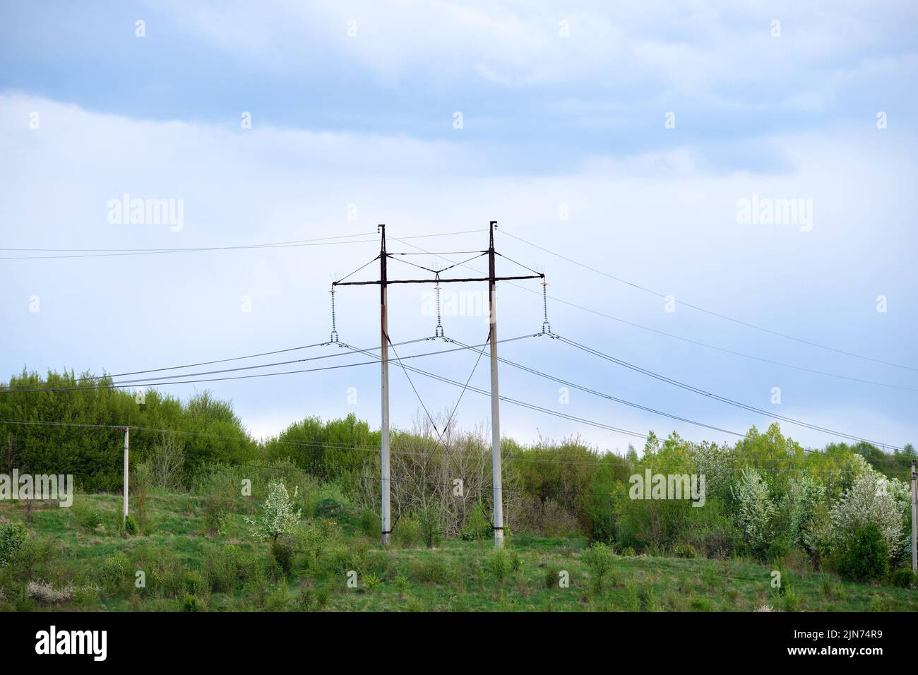 Steel pillar with high voltage electric power lines delivering ...