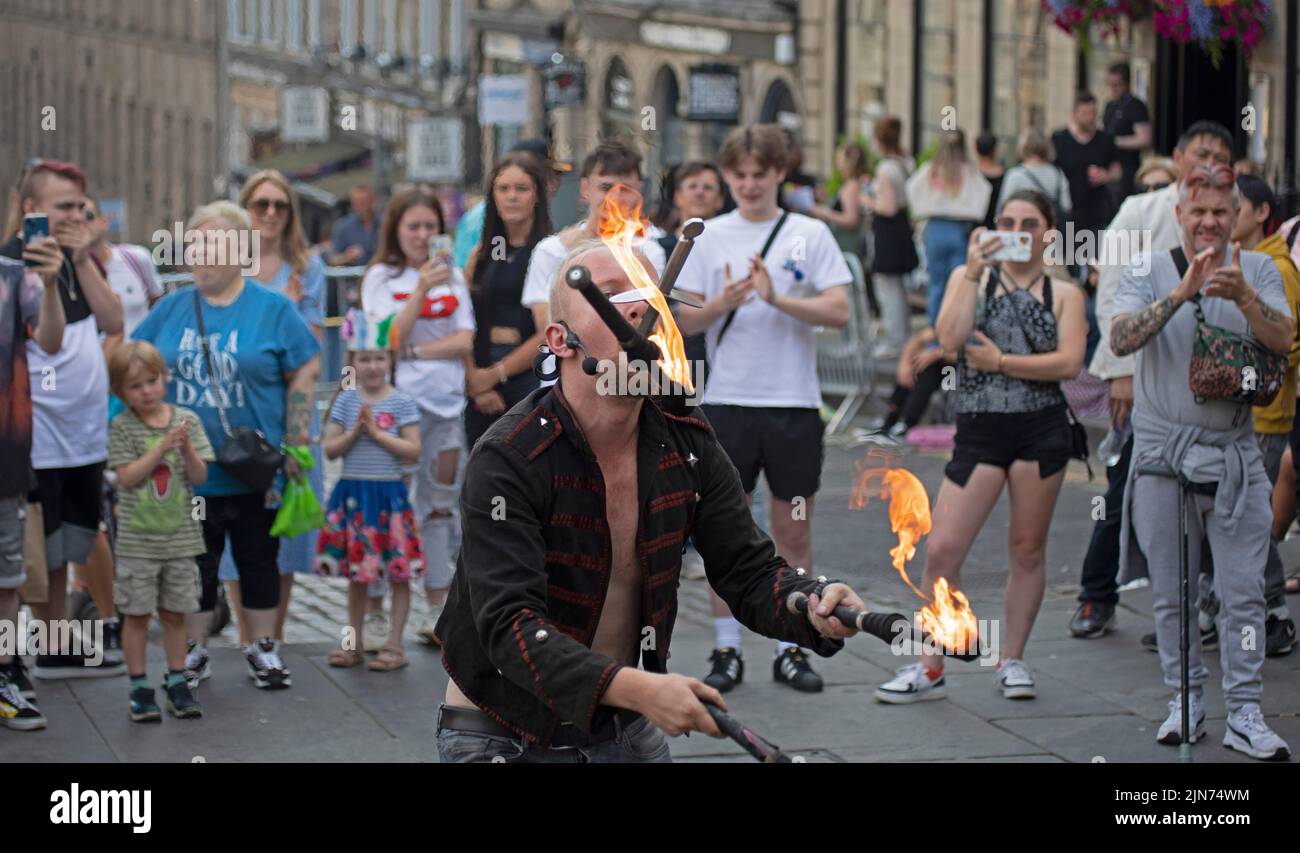 Royal Mile, Hunter's Square pitch, Edinburgh, Scotland, UK. 9th August ...