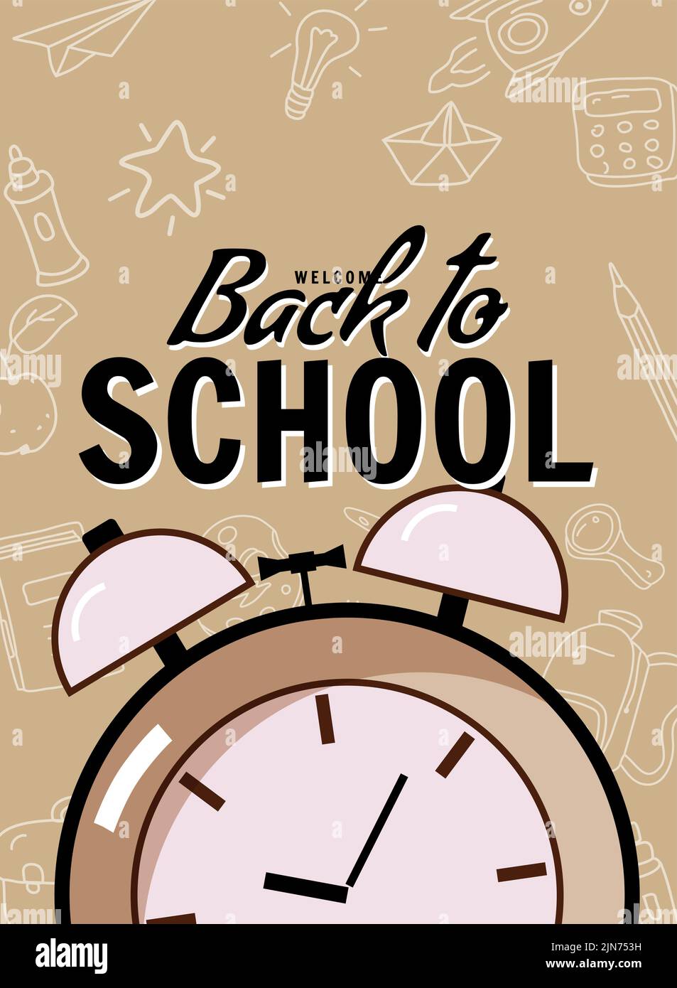 Back to school poster clock alarm clock, retro. Background template ...