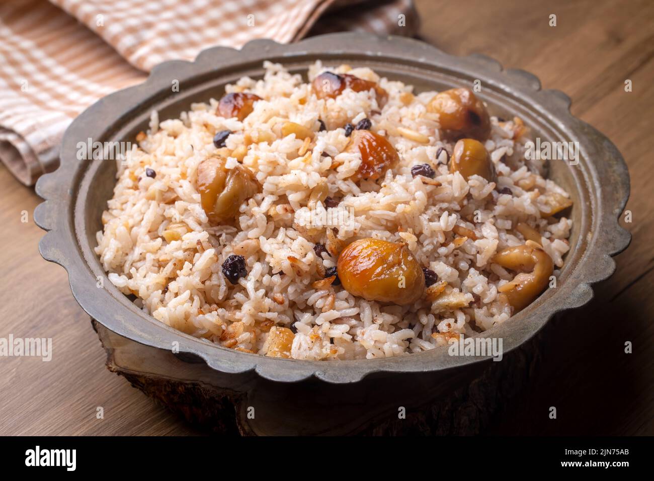 Traditional delicious Turkish food; chestnut rice pilaf (Turkish name ...