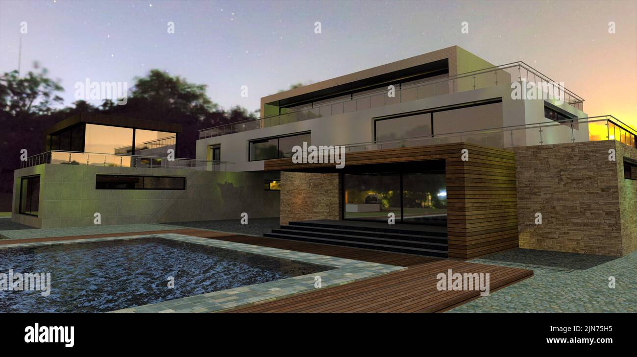 Wonderful evening out of town. The courtyard of an advanced modern ...