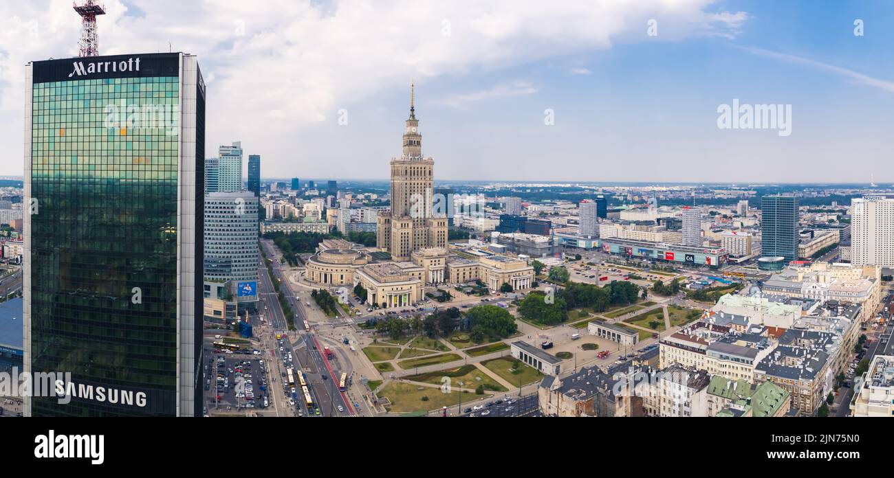 7.22.2022 Warsaw, Poland. Panoramic aerial city view of the capital ...