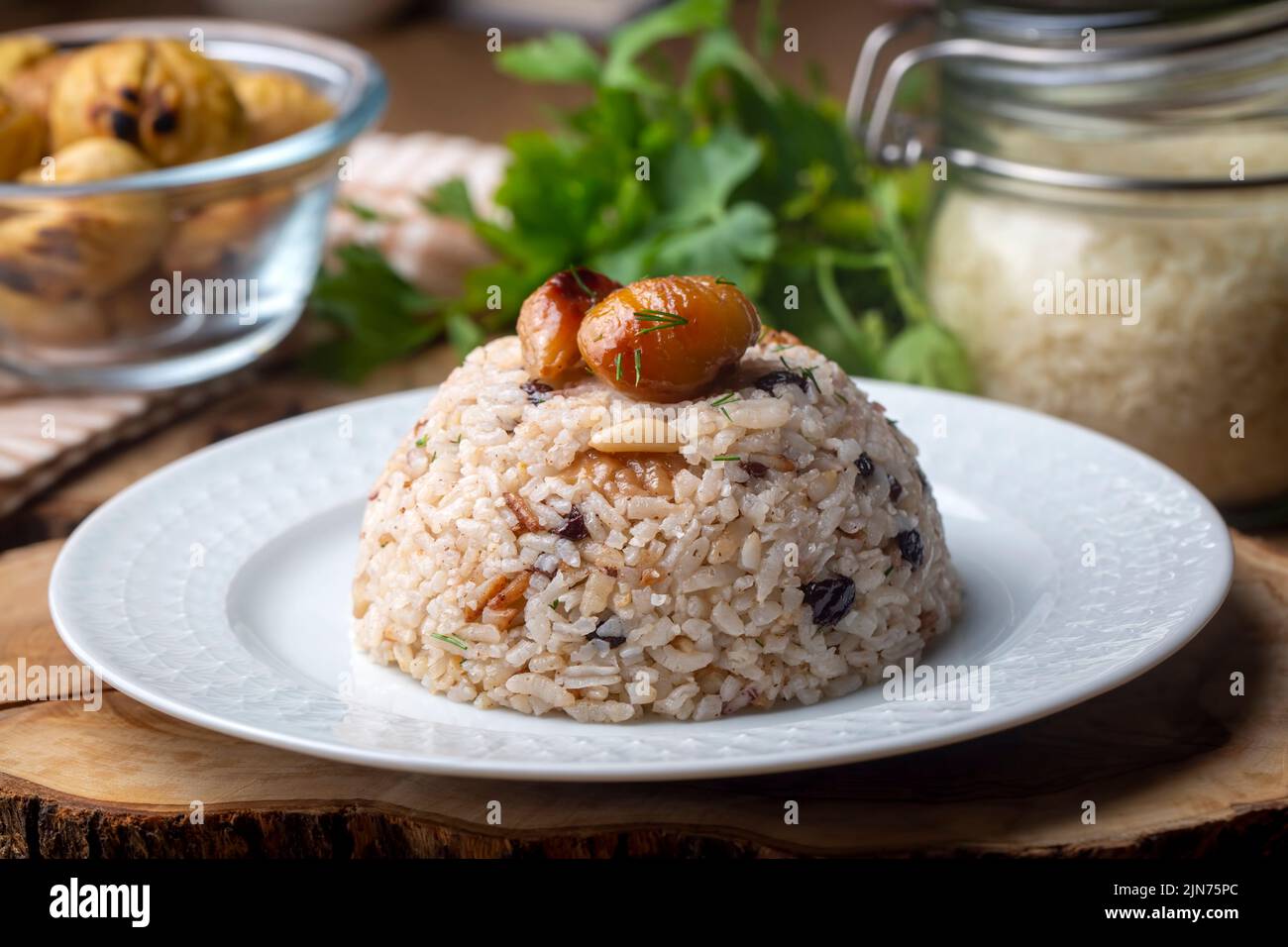 Traditional delicious Turkish food; chestnut rice pilaf (Turkish name ...