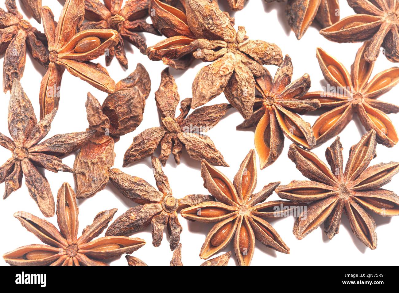 A group of star anises isolated on white background. Dried star anise ...