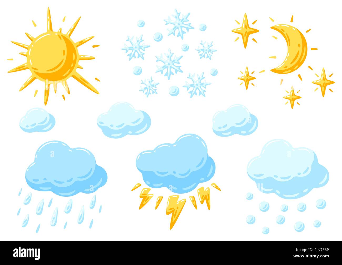 Illustration of weather phenomena. Sun, clouds, rain and snow in ...