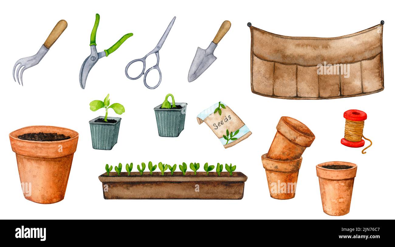 Garden hand tools pots Cut Out Stock Images & Pictures - Alamy