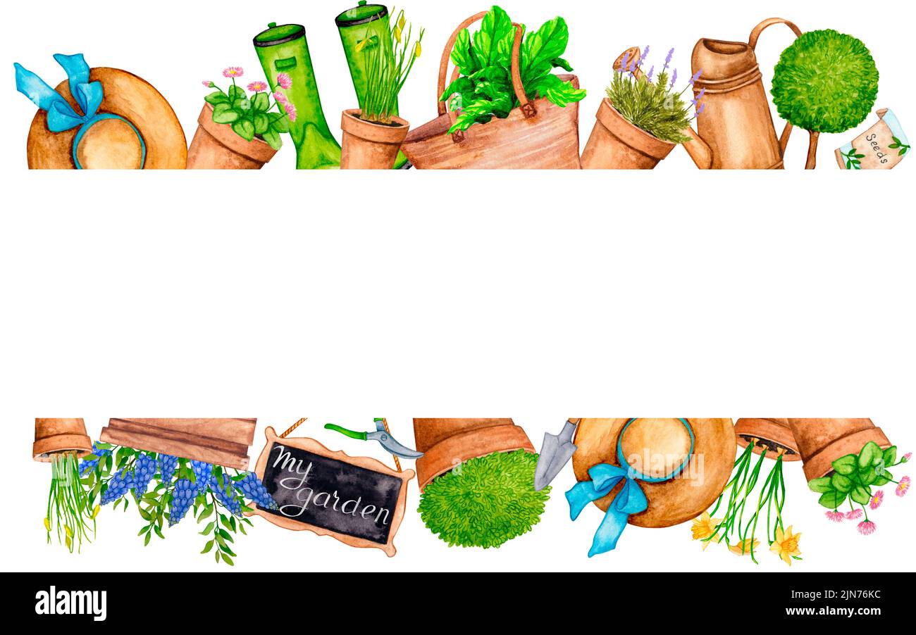 Gardening. Frame border with empty place to insert from watercolor ...