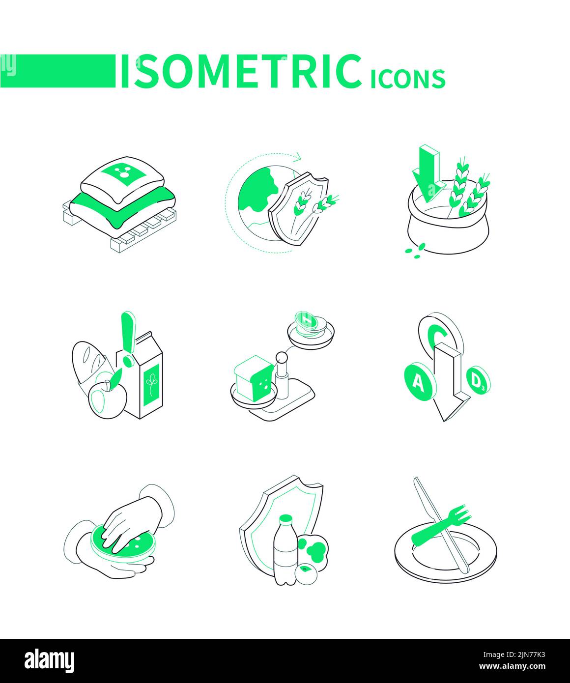 Crop failure and food prices - modern line isometric icons set Stock ...