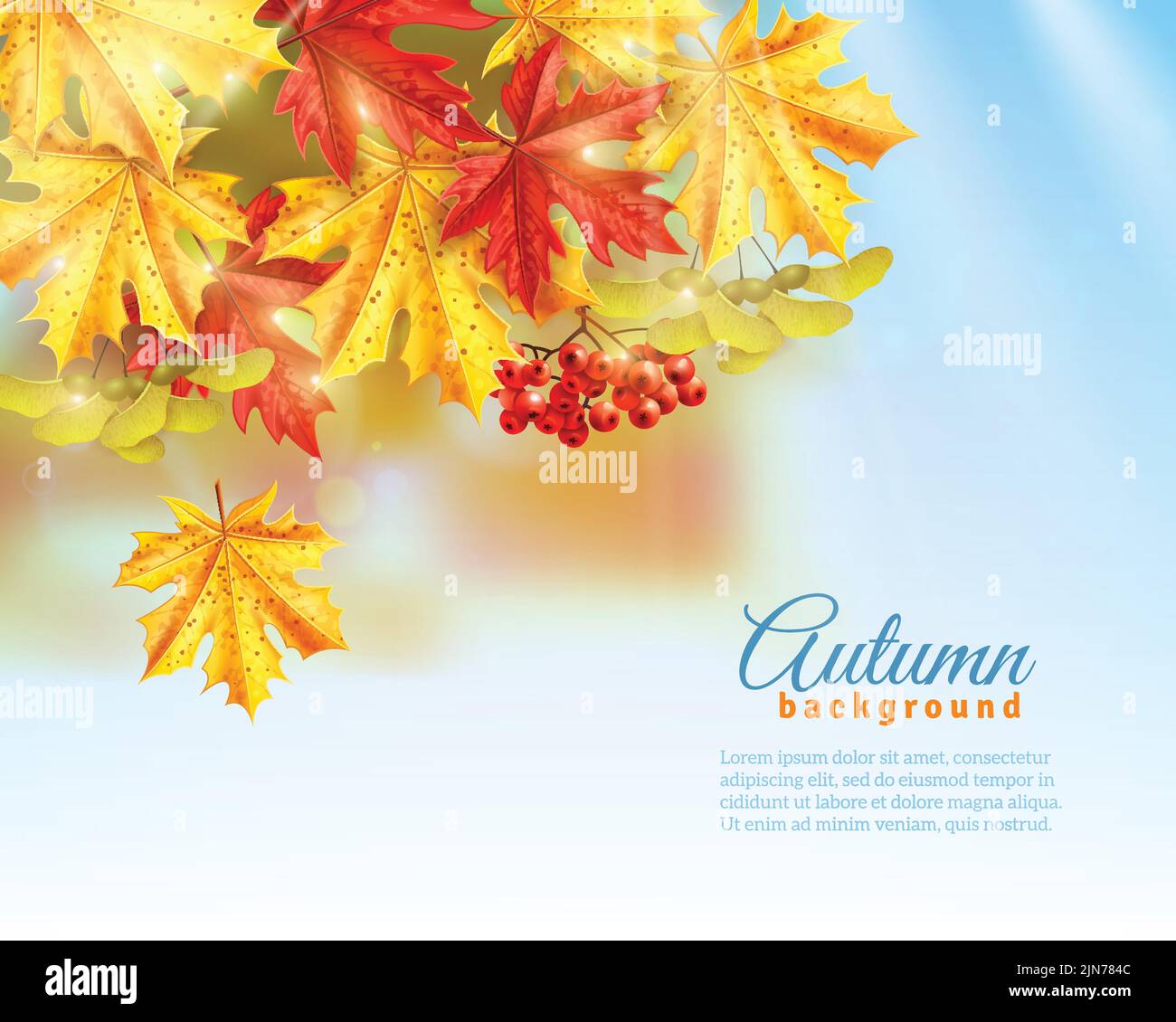 Light blue background with light effects shadows and colorful autumn ...