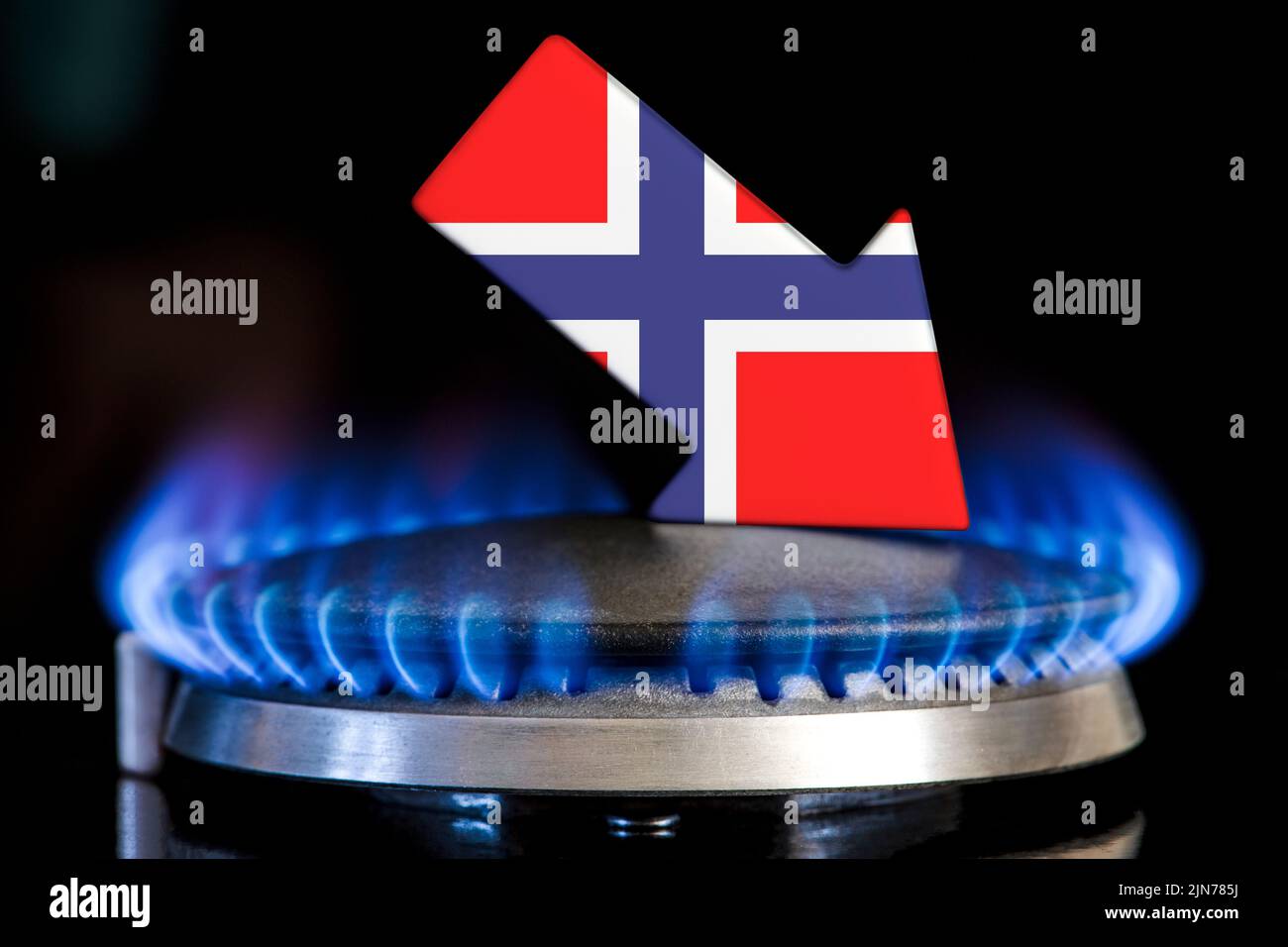 Decreased gas supplies in Norway. A gas stove with a burning flame and ...
