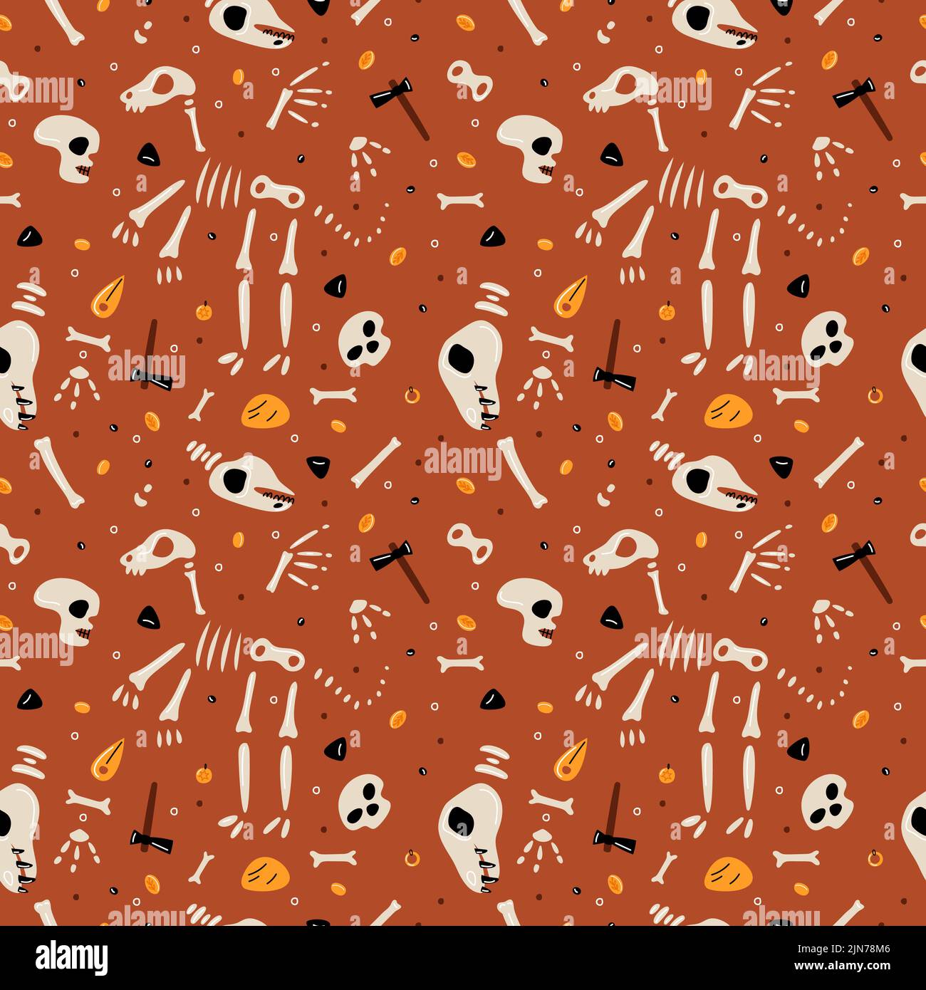 Underground bones seamless pattern. Cartoon print with animal skeletons ...