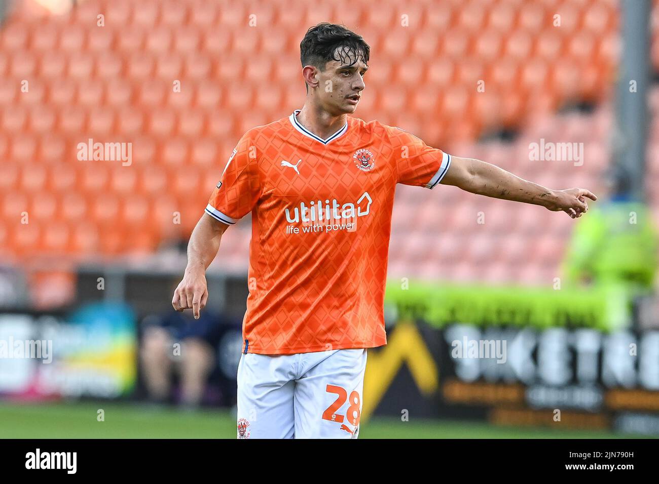 Charlie Patino #28 of Blackpool gives his team instructions Stock Photo ...