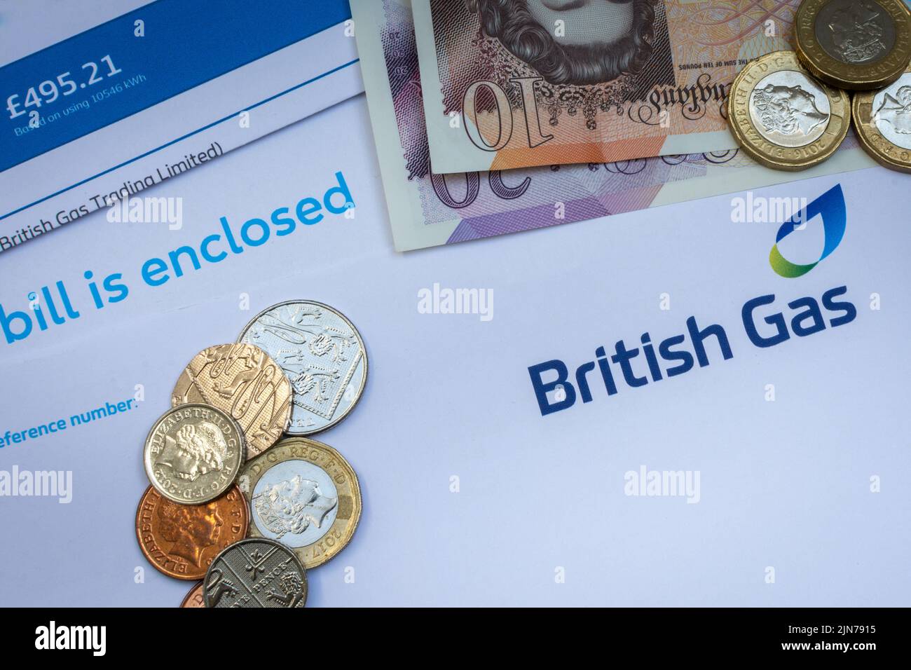A British Gas bill with UK currency. Cost of living and inflation with ...