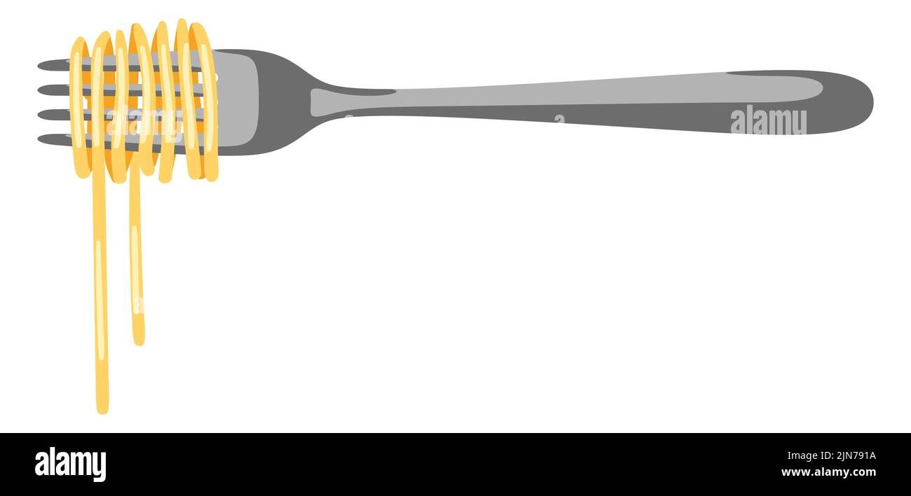 Illustration of Italian pasta spaghetti on fork. Culinary image for ...