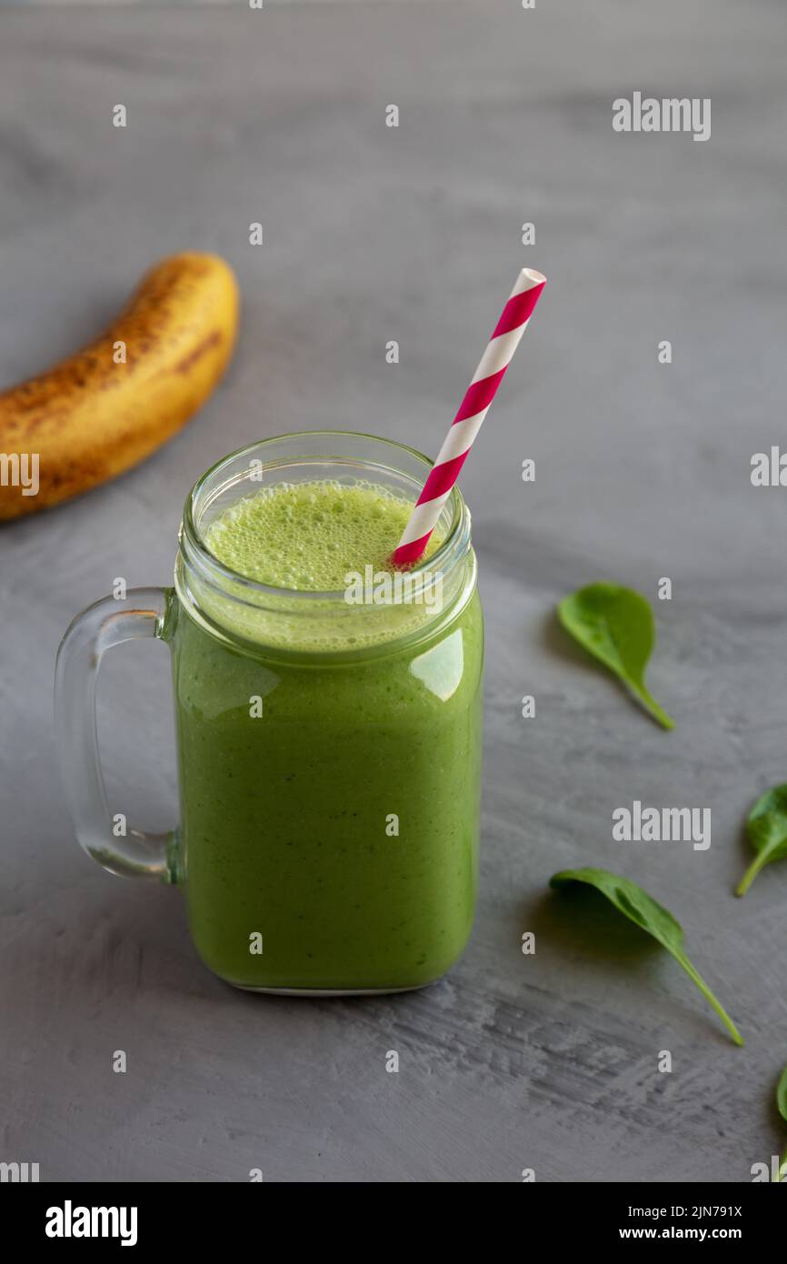 Homemade Greek Yogurt Green Smoothie with Spinach and Banana in a Jar ...