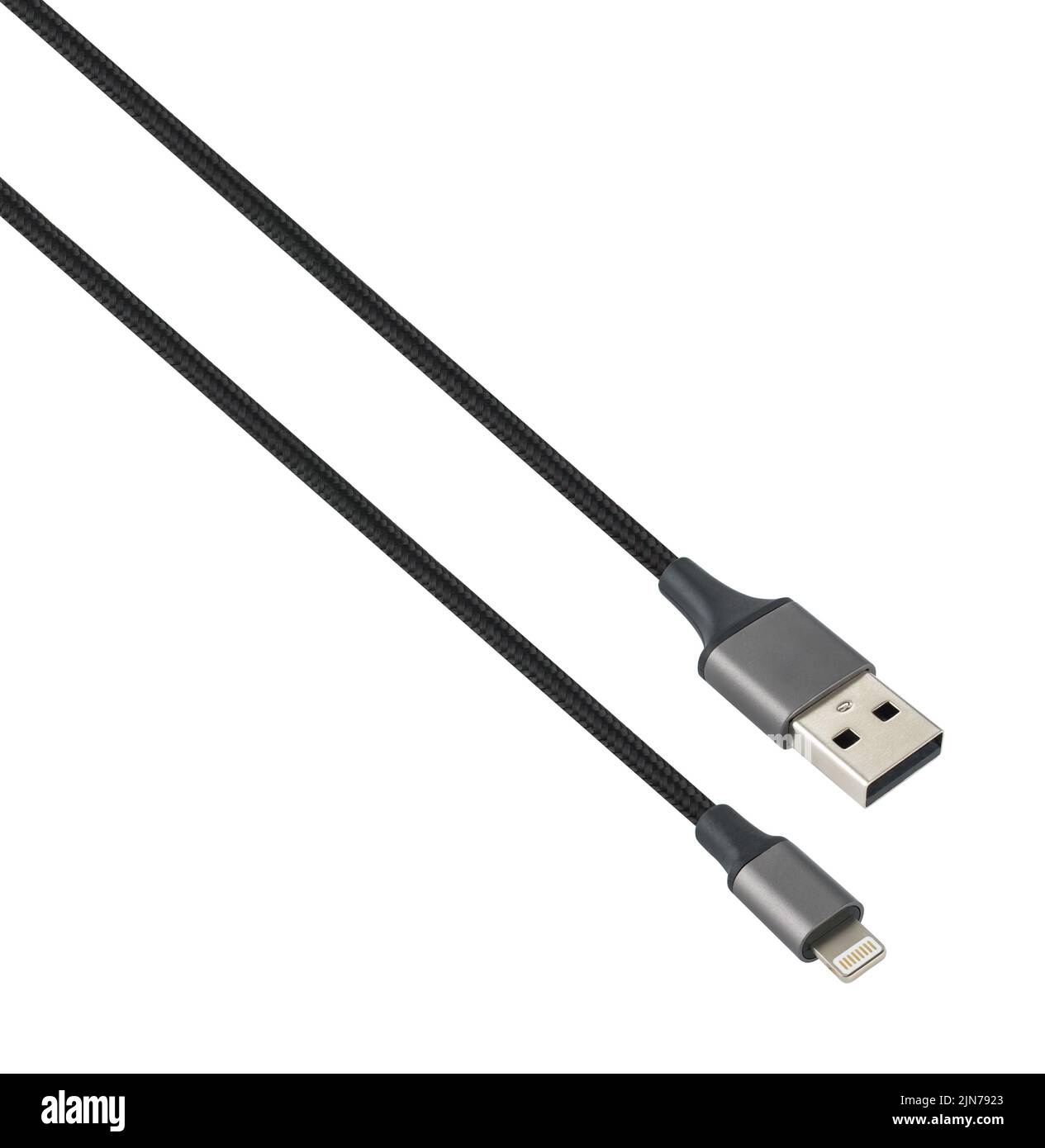 cable with USB and Lightning connector, isolated on white background ...