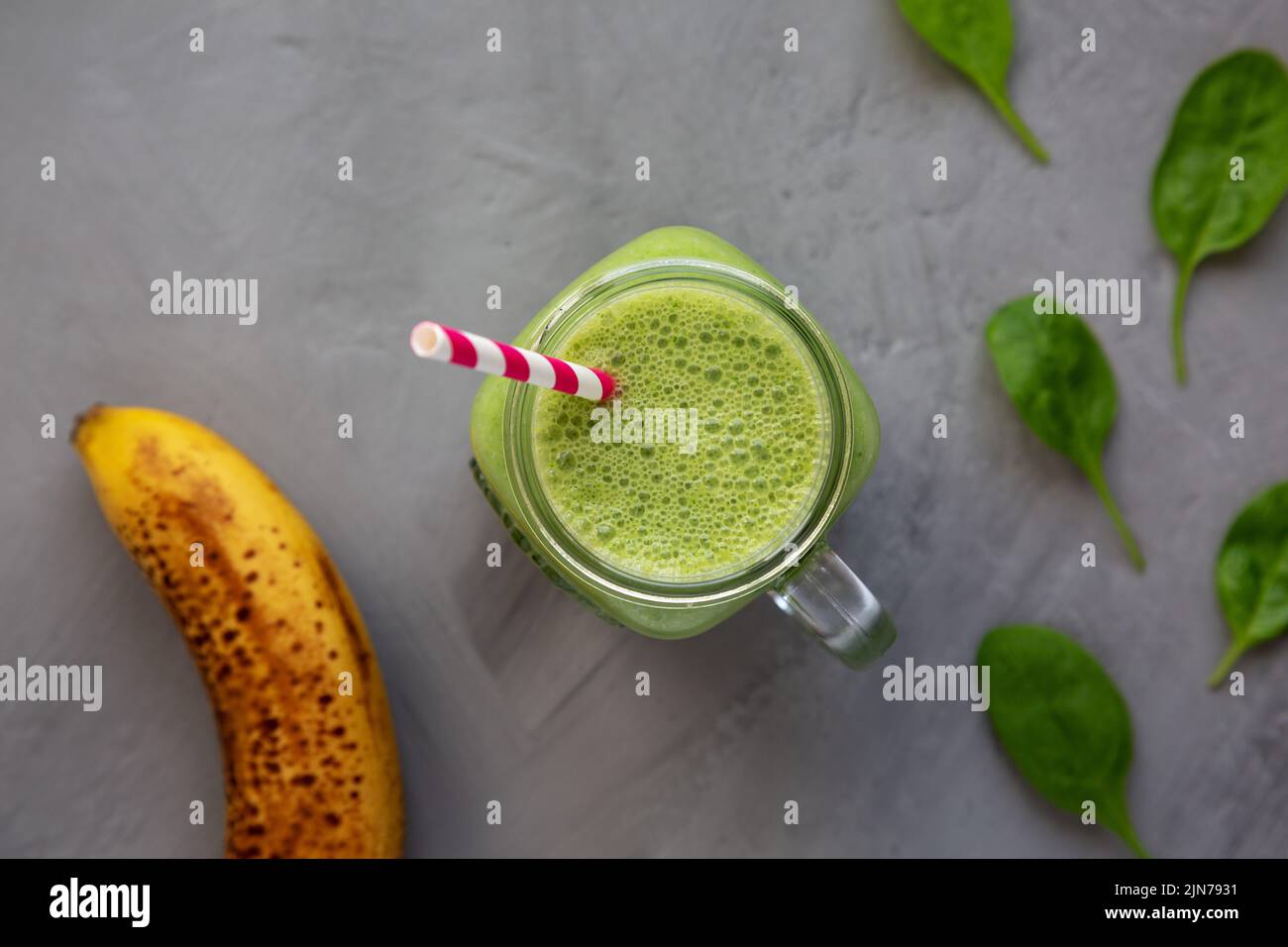 Homemade Greek Yogurt Green Smoothie with Spinach and Banana in a Jar ...