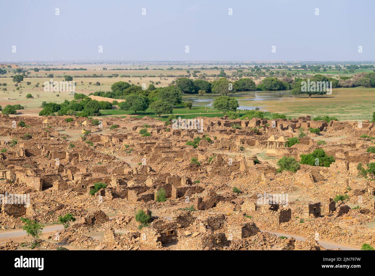 An aerial view of the abandoned village Kuldhara in Rajasthan, India ...