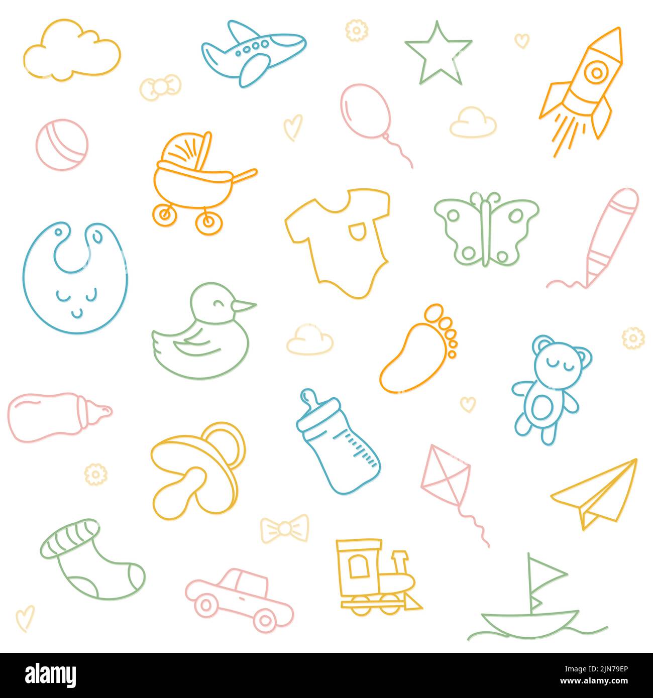 colorful cute kids baby doodle illustration seamless pattern vector ...