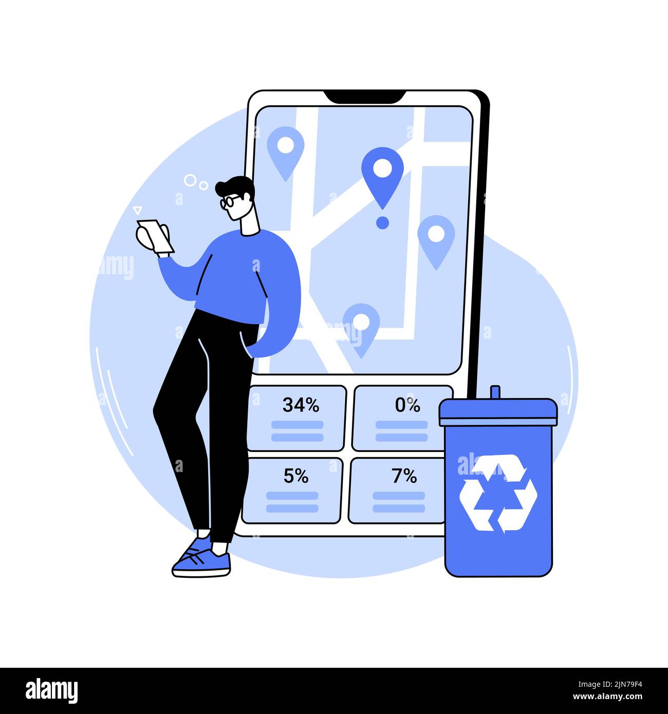 Waste app for citizens isolated cartoon vector illustrations Stock ...