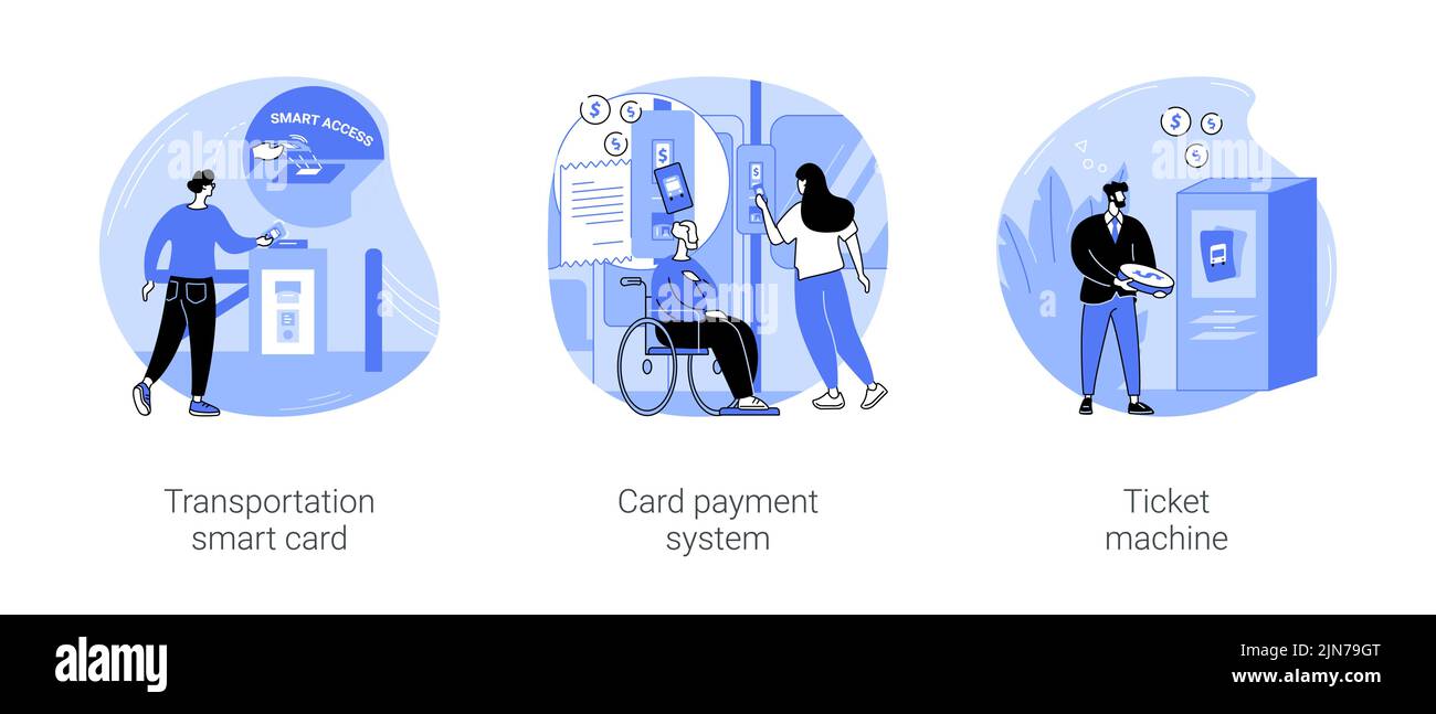 Public transport payment methods isolated cartoon vector illustrations ...