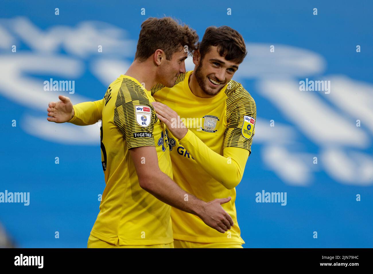 Preston North End's Troy Parrott (right) celebrates his goal with Ryan ...