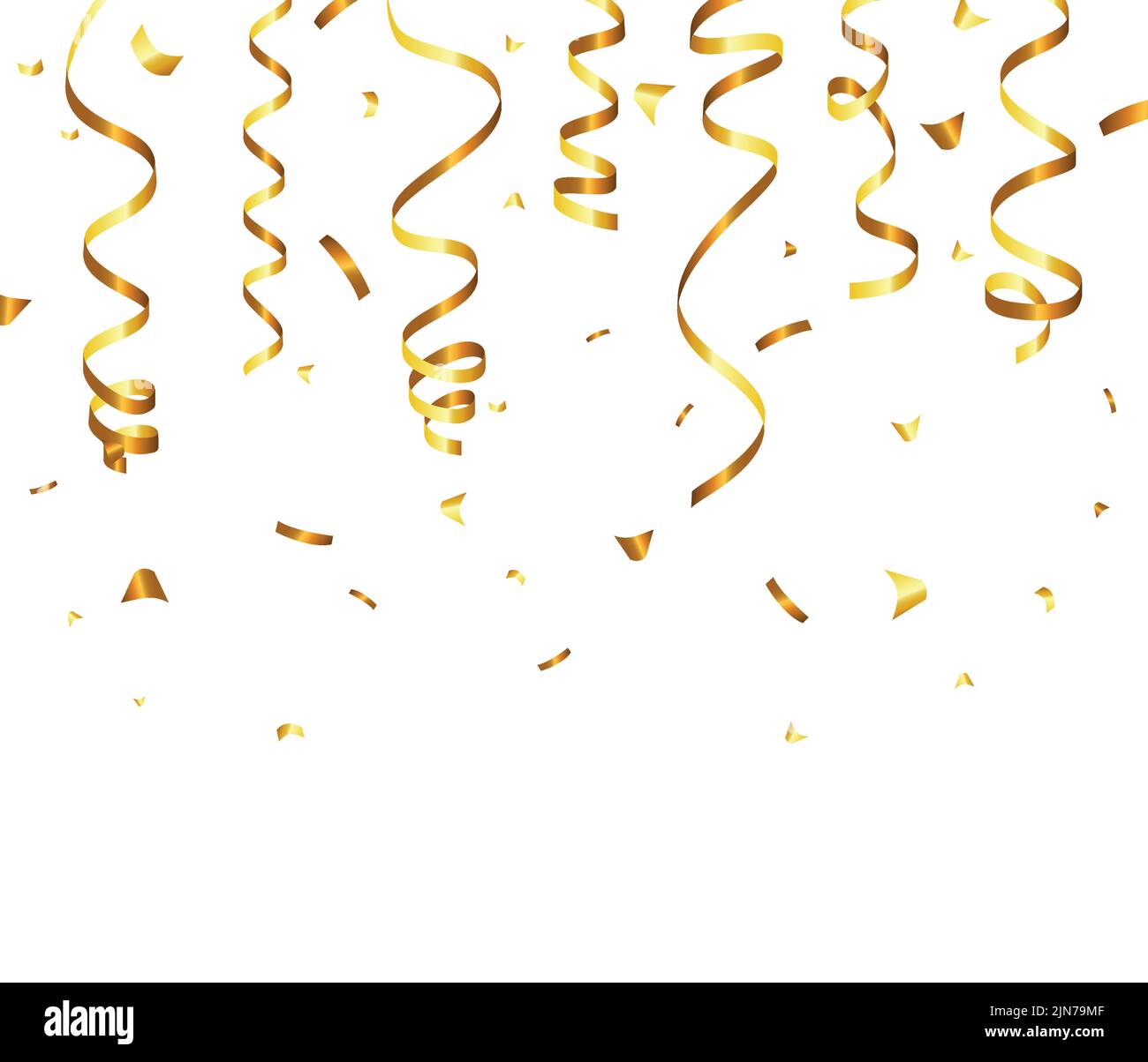 Golden Tiny Confetti And Streamer Ribbon Falling On Transparent ...