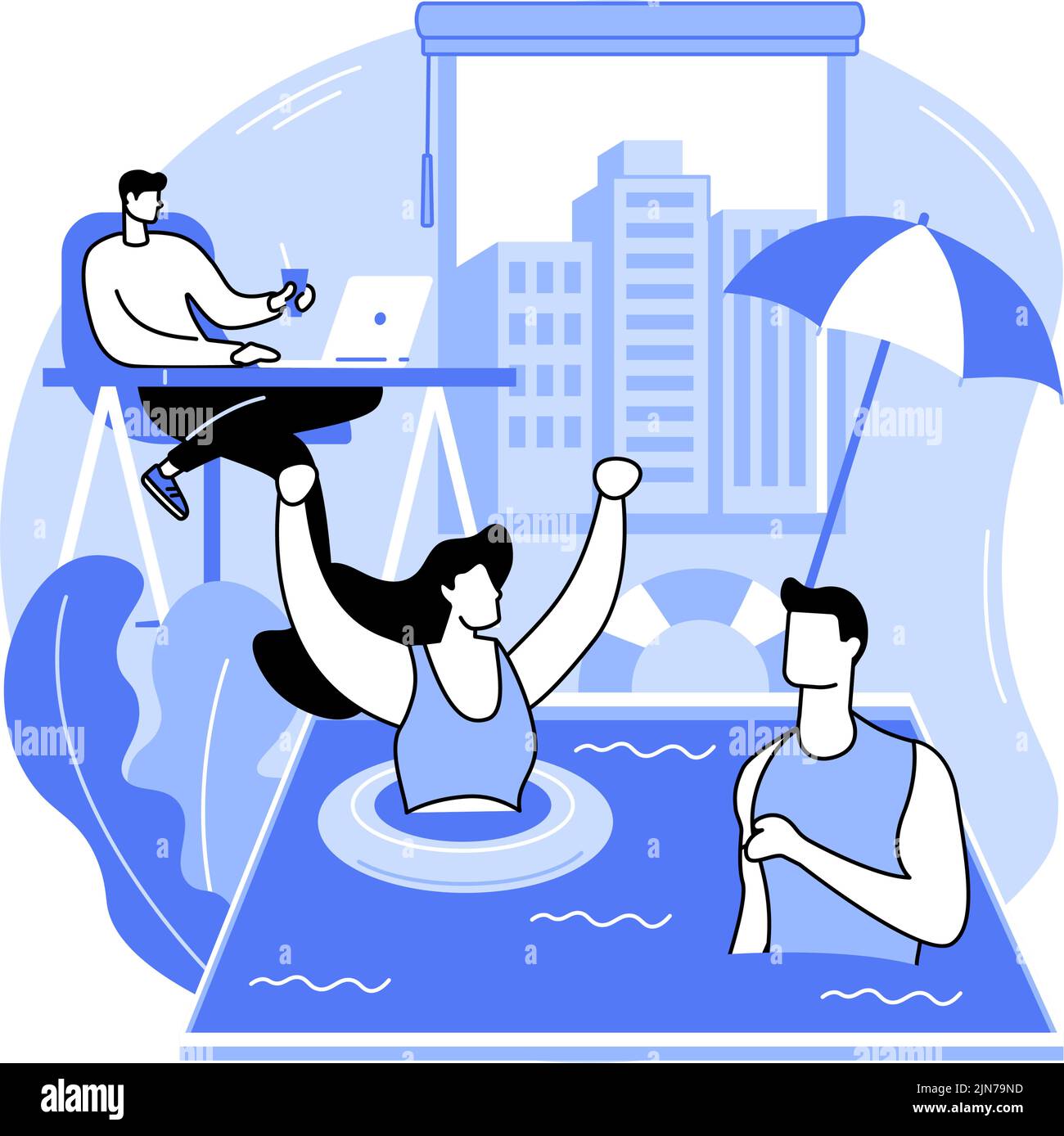 Office swimming pool isolated cartoon vector illustrations Stock Vector ...