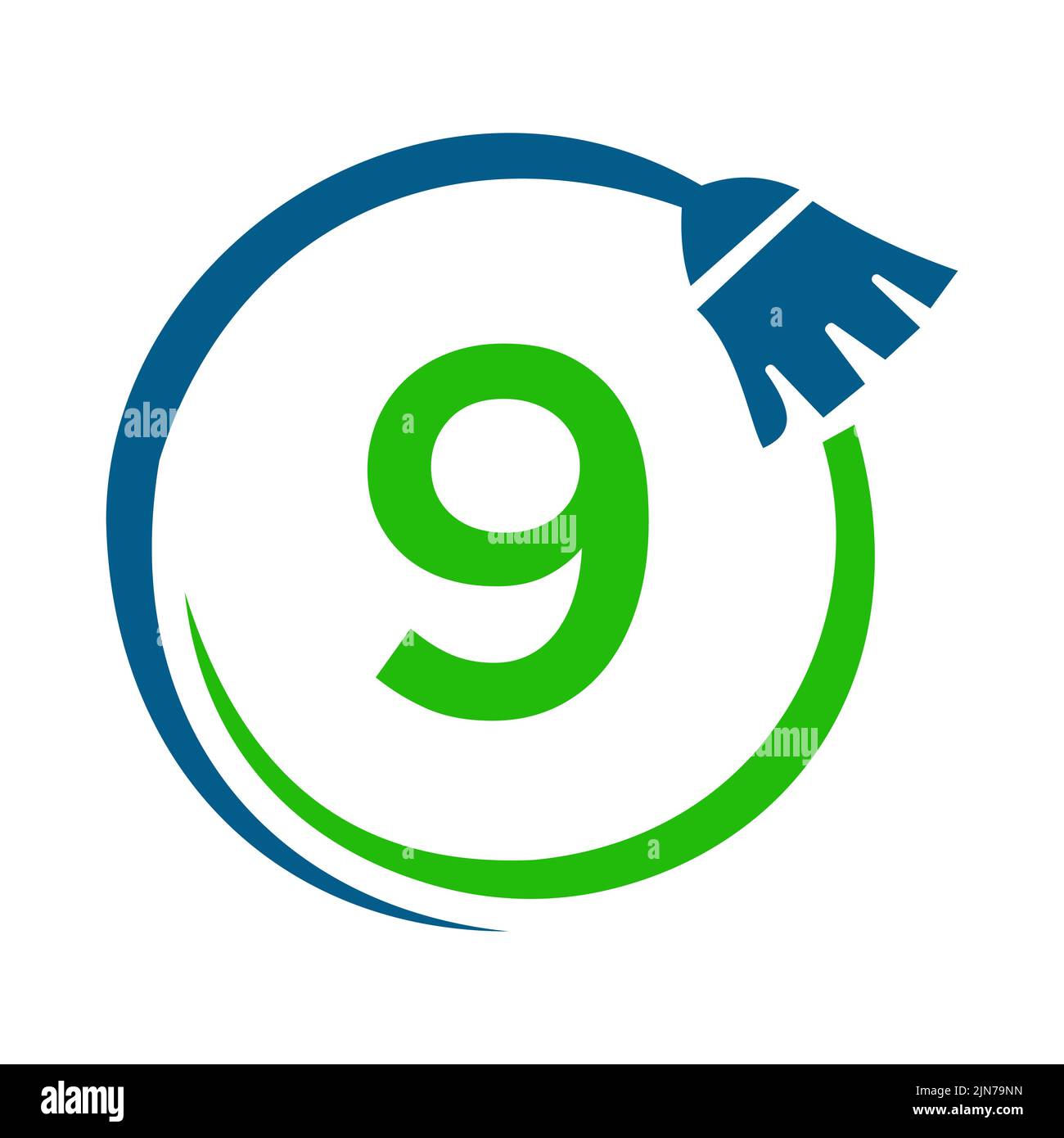 Maid House Cleaning Logo On Letter 9 Concept. Maid Logo, Cleaning Brush ...