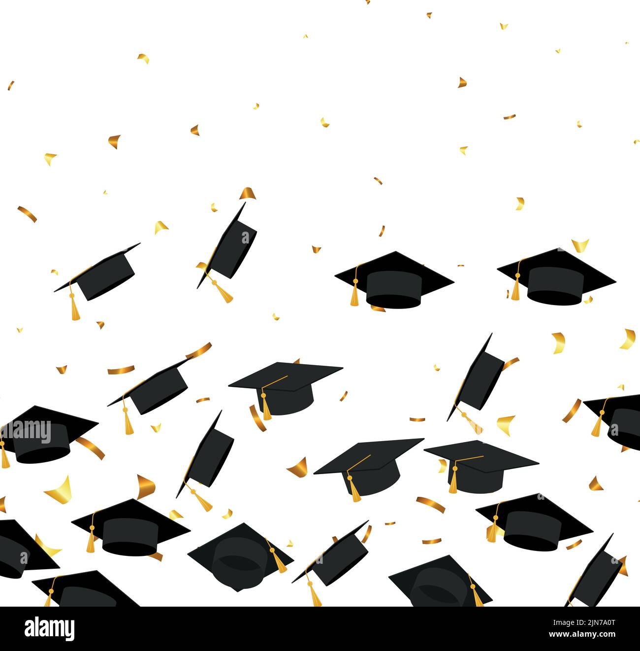 Graduation. Transparent background with realistic flying black degree ...