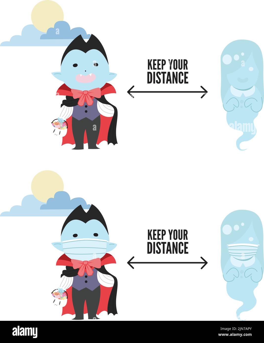 Vampire and Ghost girl. Social distancing for Halloween. Preventing ...