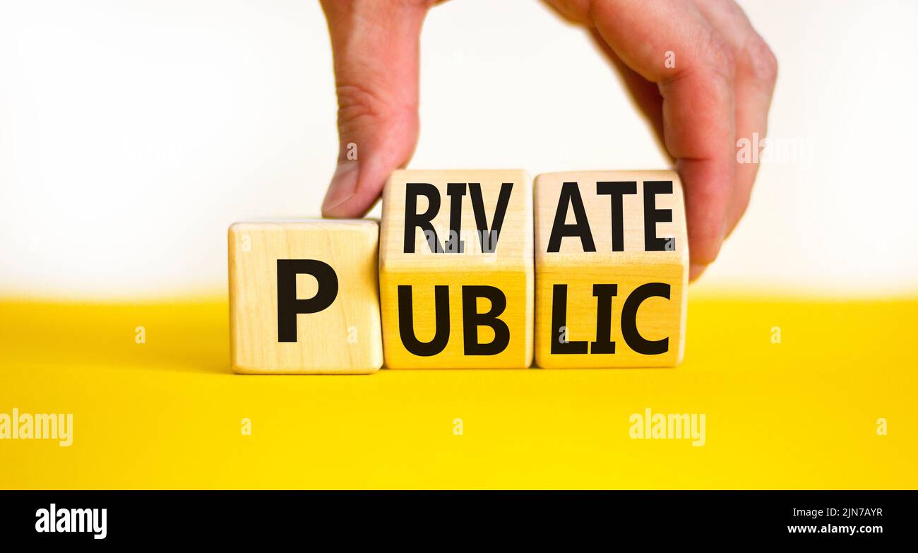 Private or public symbol. Concept words Private or Public on wooden ...