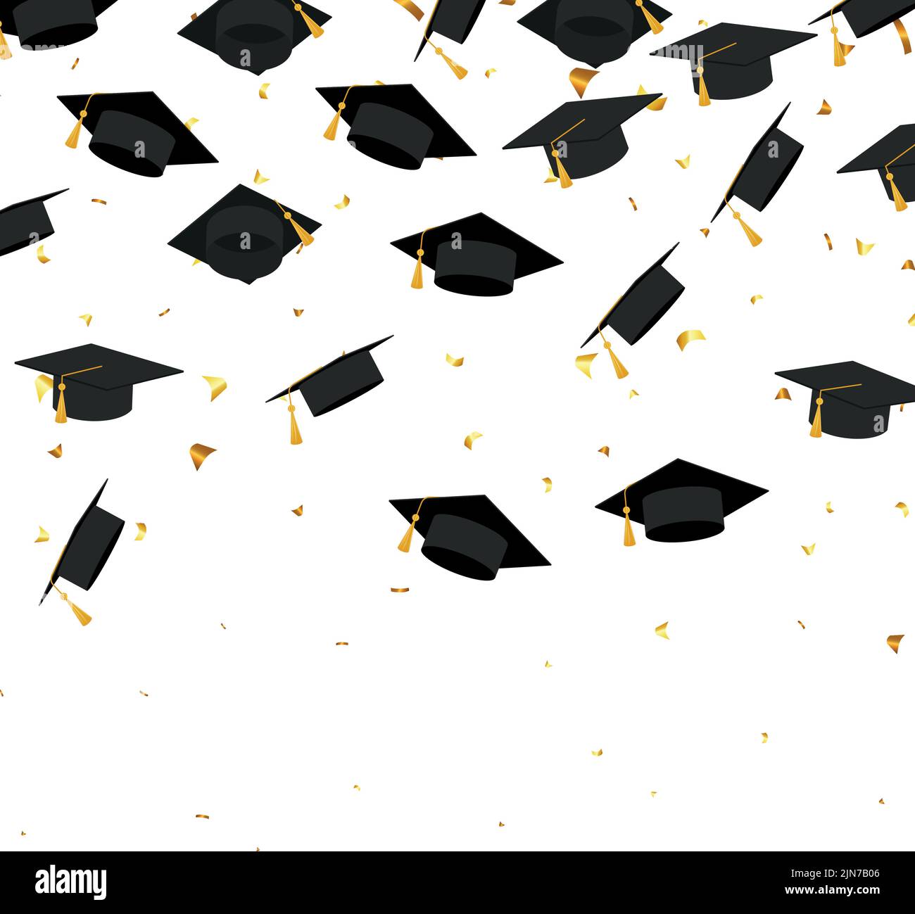 Graduation. Transparent background with realistic flying black degree ...