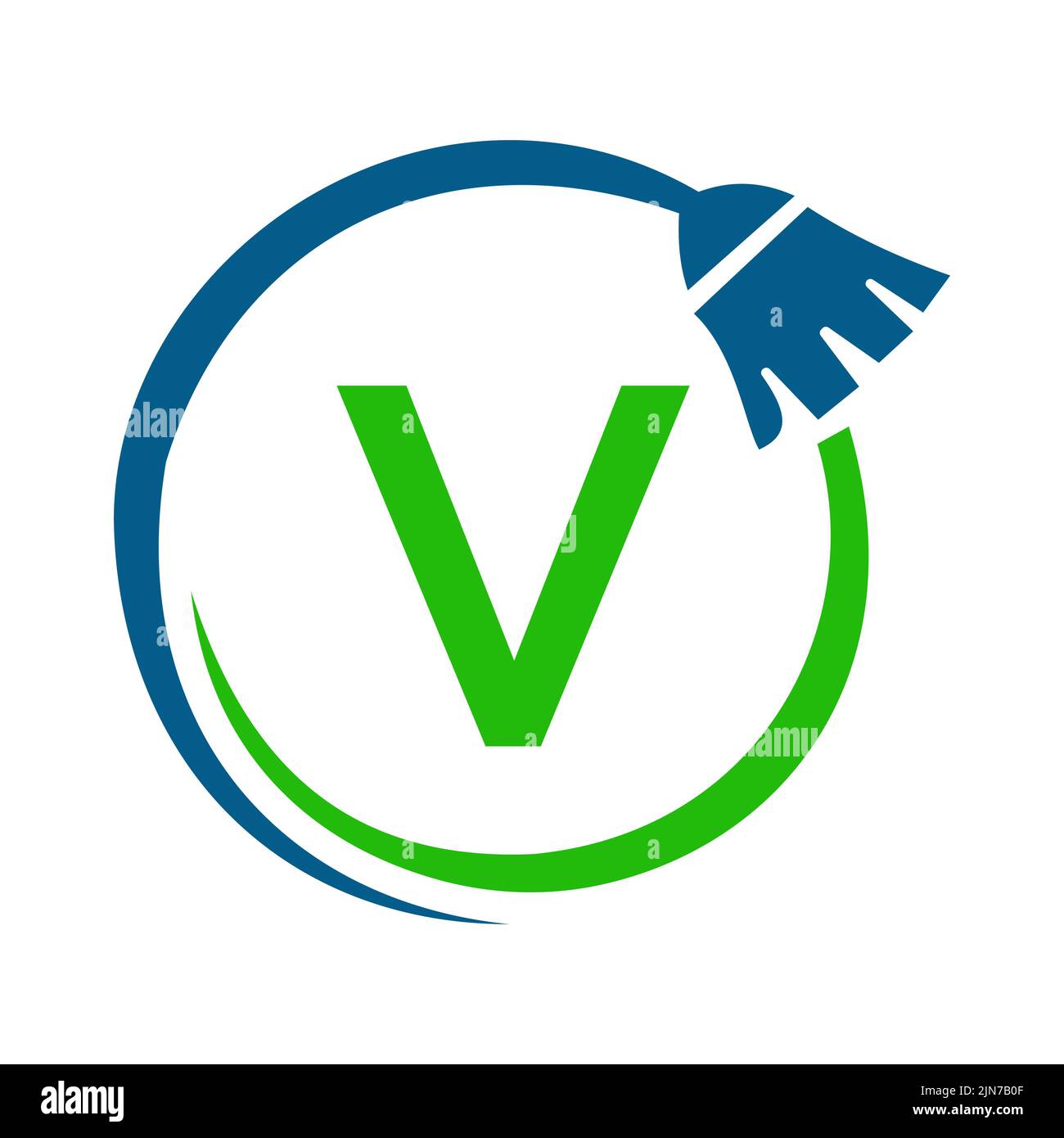 Maid House Cleaning Logo On Letter V Concept. Maid Logo, Cleaning Brush ...