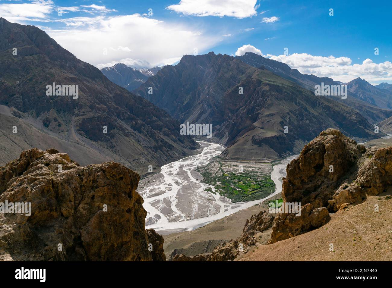 An aerial view of the Pin and Spiti valley junction in India Stock ...