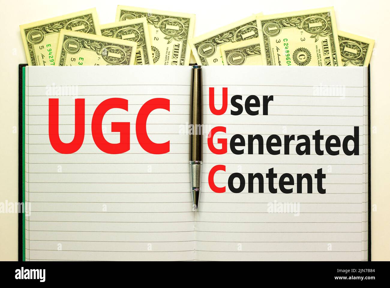 UGC user generated content symbol. Concept words UGC user generated content on white note on a ...