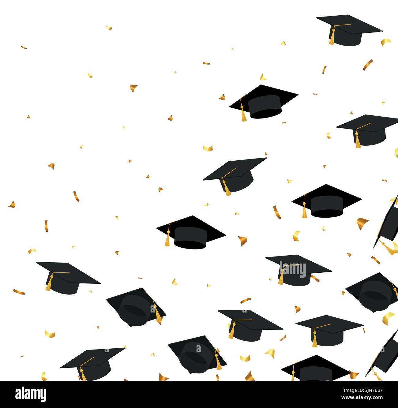 Graduation. Transparent background with realistic flying black degree ...