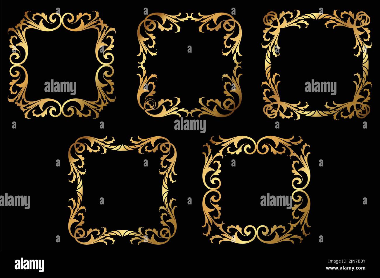 A set of vector vintage floral gold decorative gothic frames and ...