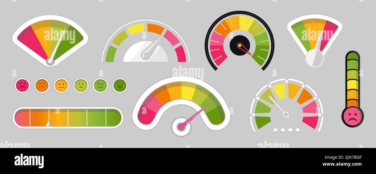 Credit score icon set vector. Bank indicator of client credit history ...