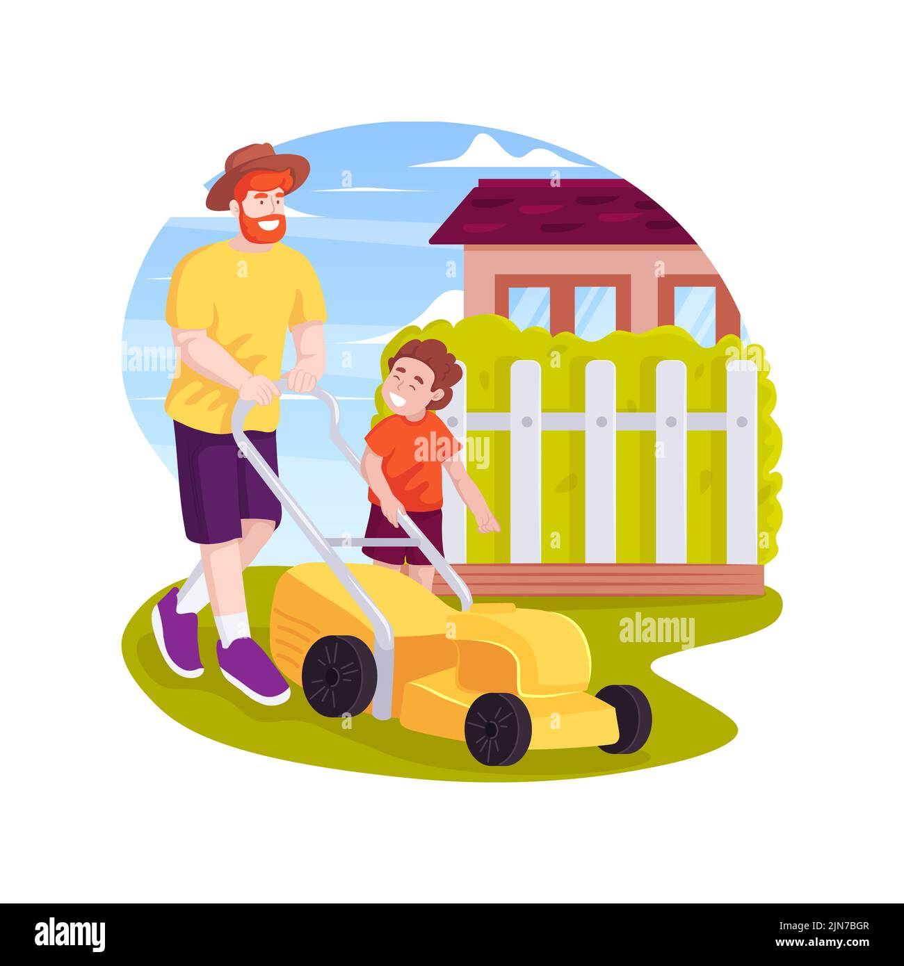 Mowing the lawn isolated cartoon vector illustration Stock Vector Image ...
