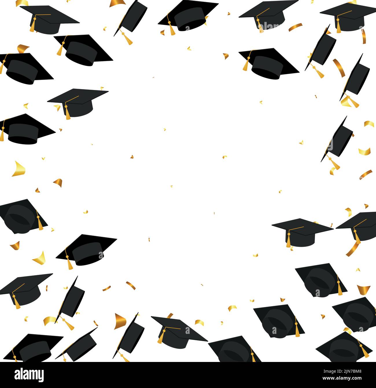 Graduation. Transparent background with realistic flying black degree ...